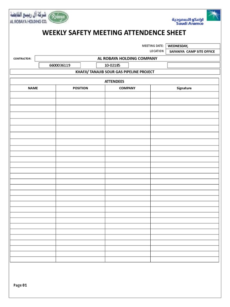 Safety Meeting Attendence Sheet | PDF | Methane | Fuel Production