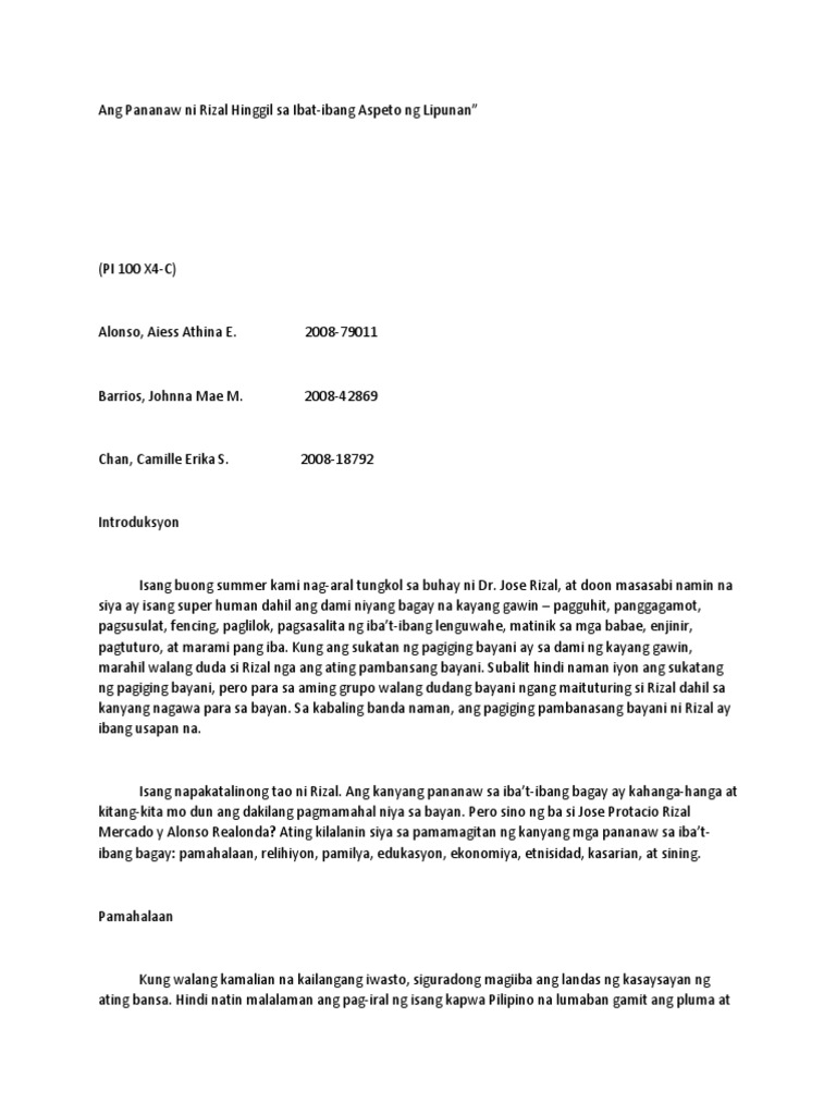 Ang Pananaw Ni Rizal Hinggil Sa Ibat | PDF