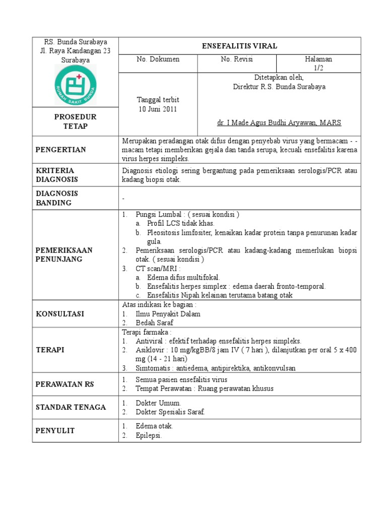 Sop Ensefalitis Viral | PDF | Sains & Matematika