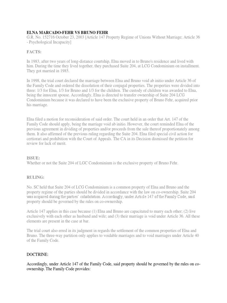 43.1 Mercado-Fehr vs. Fehr Digest | PDF | Wife | Marriage