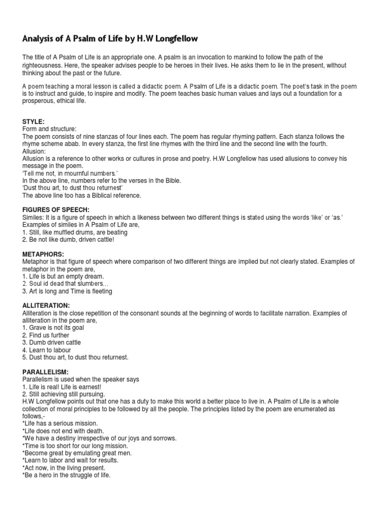 Analysis of A Psalm of Life by H | PDF | Poetry