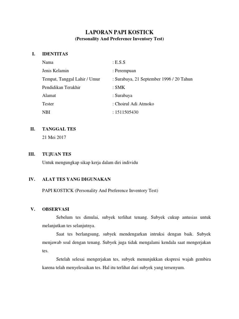 Laporan Papi Kostick Choirul | PDF