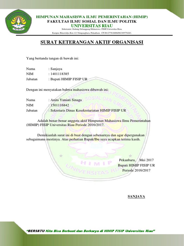 Contoh Surat Aktif Organisasi | PDF