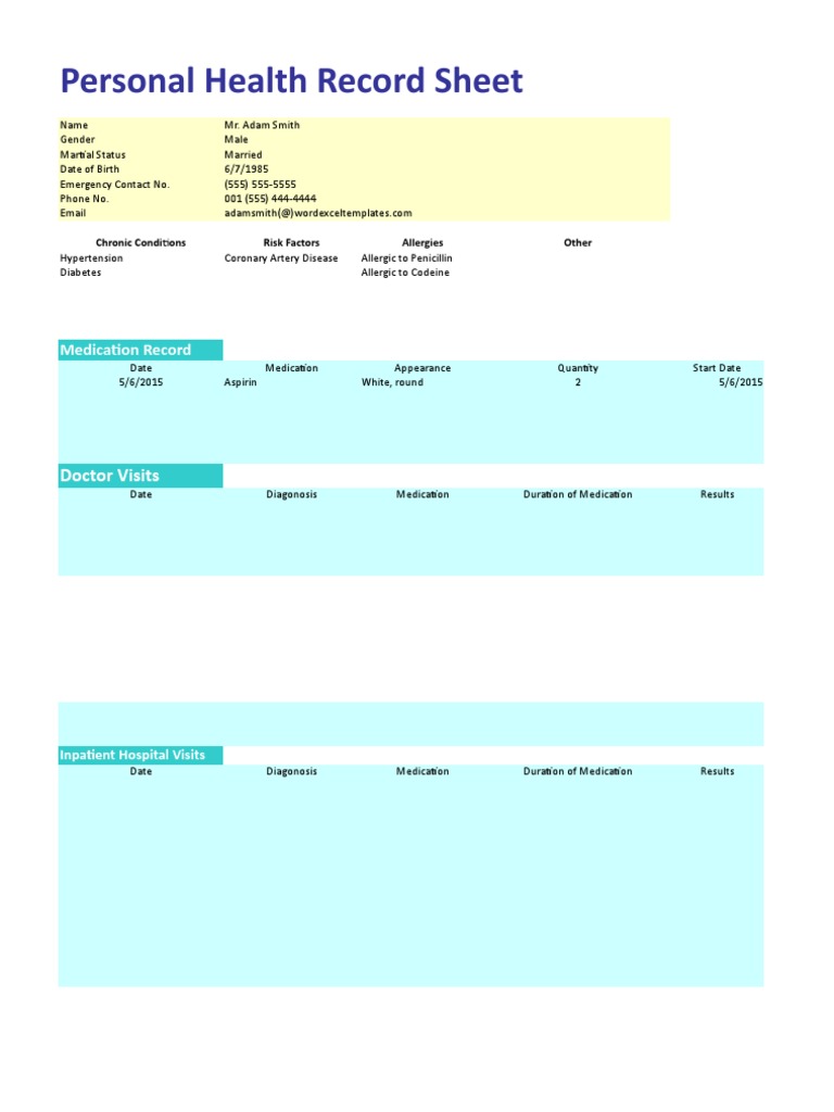 Personal Health Record Form | PDF