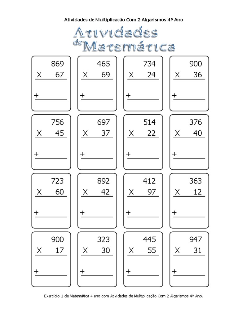 Atividades de Multiplicação Com 2 Algarismos 4º Ano - Exercício 1 ...