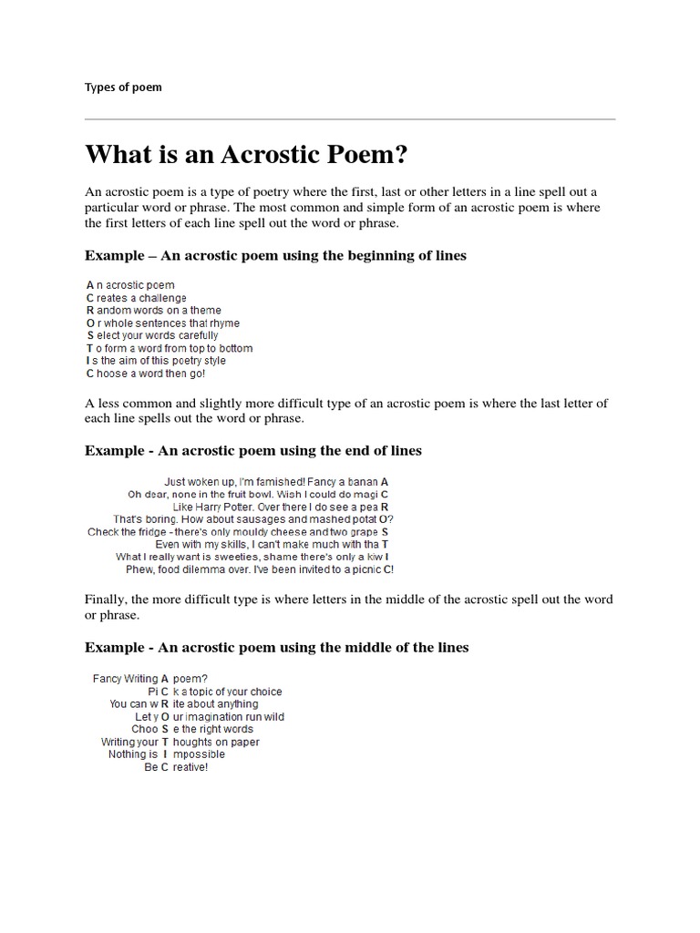 Poetry Formats Examples