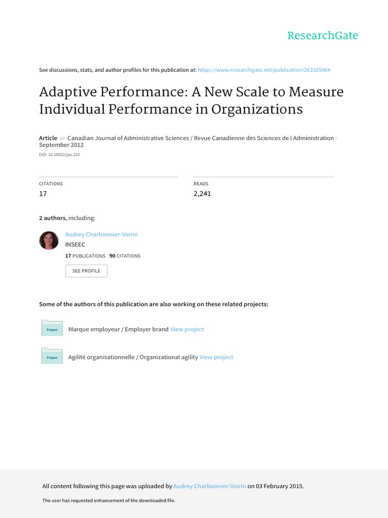 CJAS 2012 Charbonnier&Roussel - Adaptive Performance Scale | PDF ...