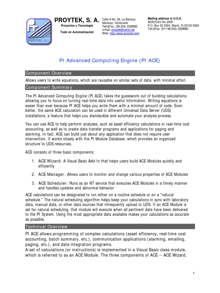 Proytek, S. A.: PI Advanced Computing Engine (PI ACE) | PDF | Scheduling (Computing) | Component ...