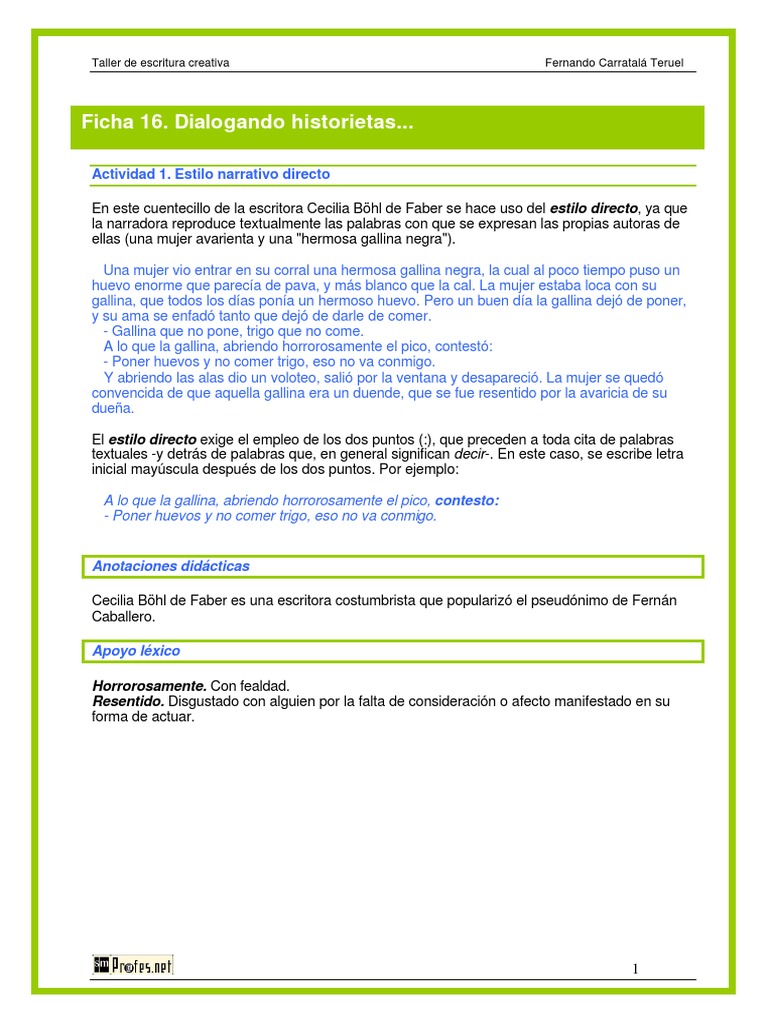 Ejercicios de escritura creativa | PDF | Fábula | Diálogo
