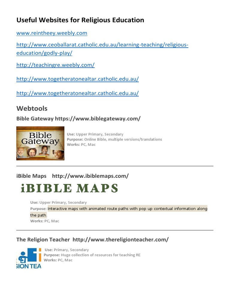 Useful Websites For Religious Education | PDF | Media Technology ...