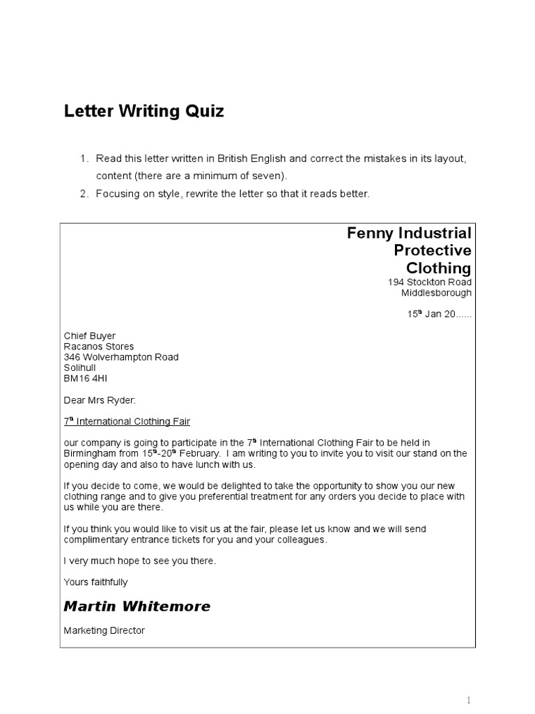 Letter Writing Quiz | PDF