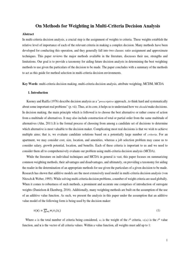 Multi Decision Criteria Analysis | PDF | Utility | Weight