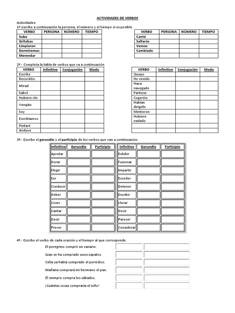 Actividades de Verbos | PDF | Verbo | Conjugación gramatical