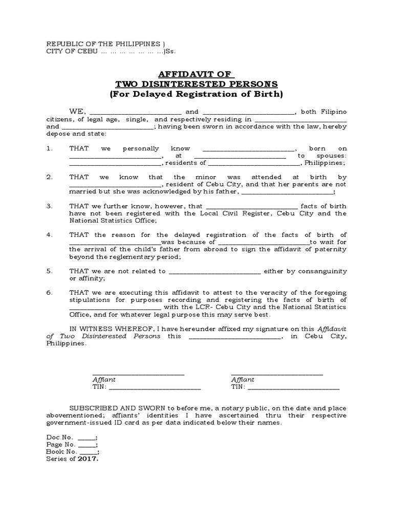 Affidavit of Two Disinterested Persons | PDF | Affidavit | Official ...