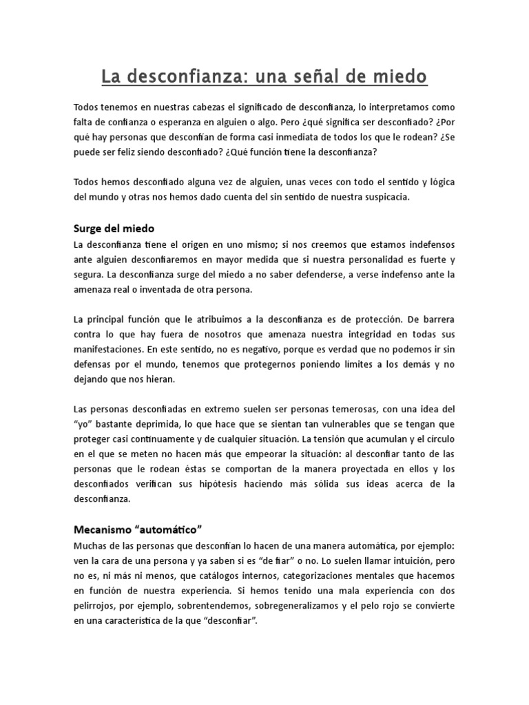 La desconfianza: origen y consecuencias | PDF | Temor | Intuición