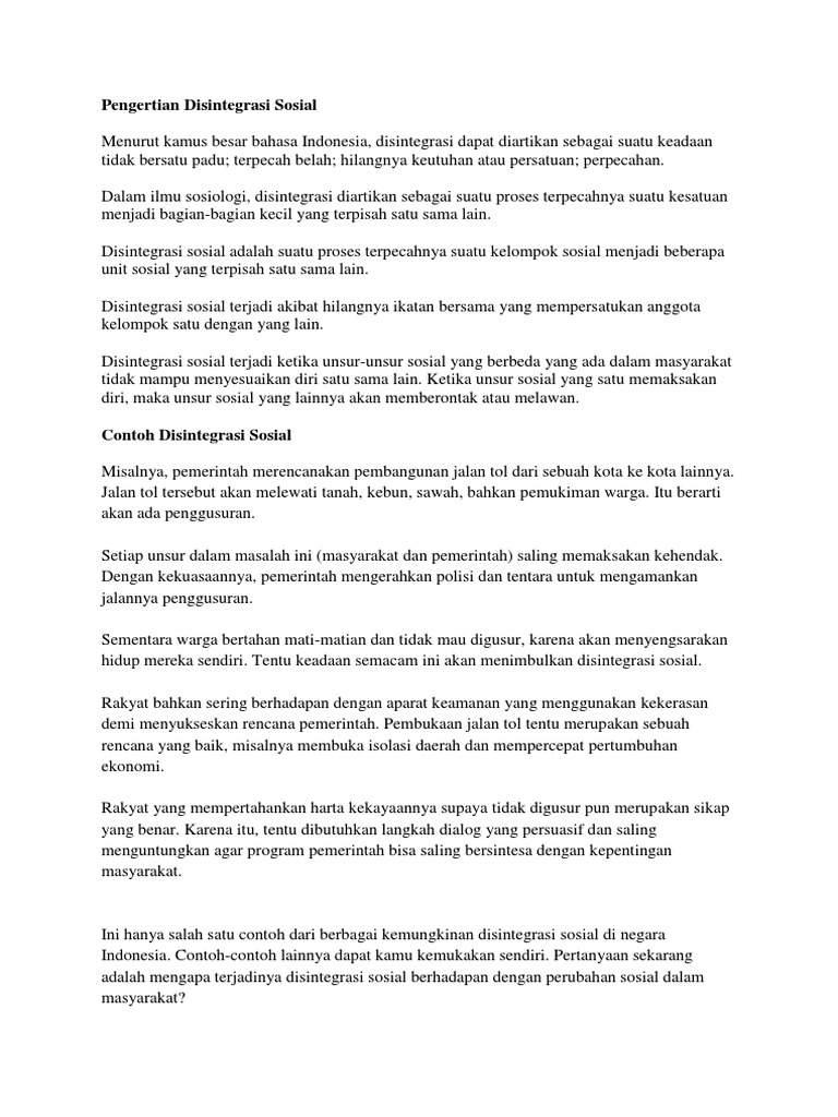 Pengertian Disintegrasi Sosial | PDF