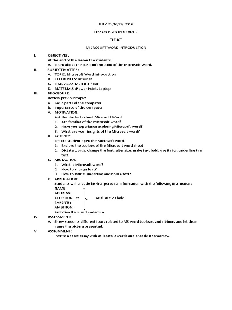 Grade 7 Microsoft Word Introduction | PDF