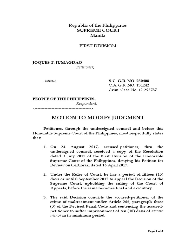 Motion To Modify Judgment | PDF | Fine (Penalty) | Judgment (Law)