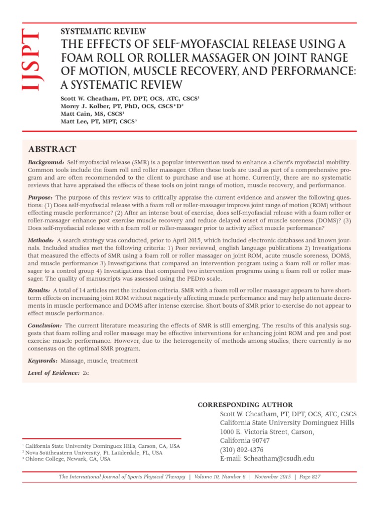 The Effects of SMR Using A Foam Roll or Roller Massager On Joint Range ...
