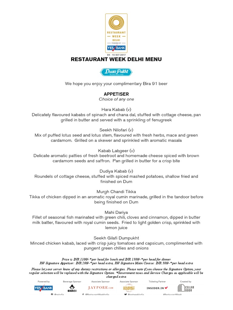RW S2017 Dum Pukht Menu | PDF | Kebab | Breads
