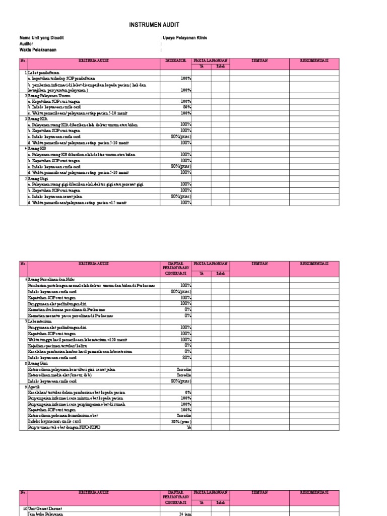 Indikator Dan Contoh Format Audit Benar 1 | PDF
