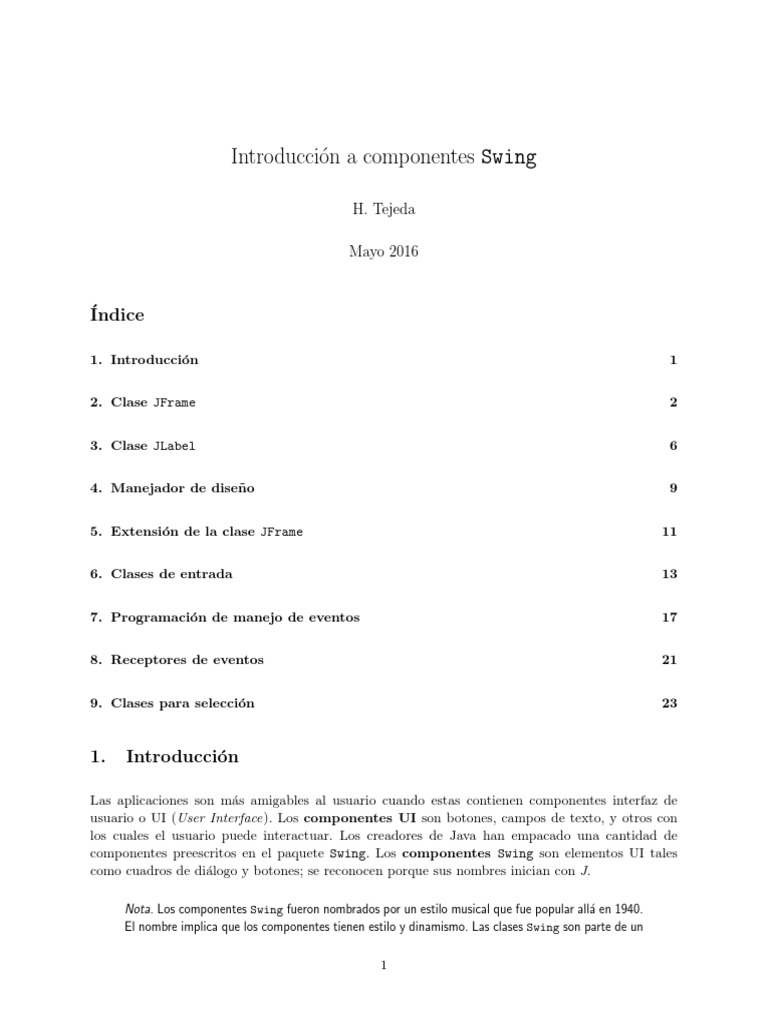 Intro Swing | Descargar gratis PDF | Java (lenguaje de programación ... Intro Swing | Descargar gratis PDF | Java (lenguaje de programación ...