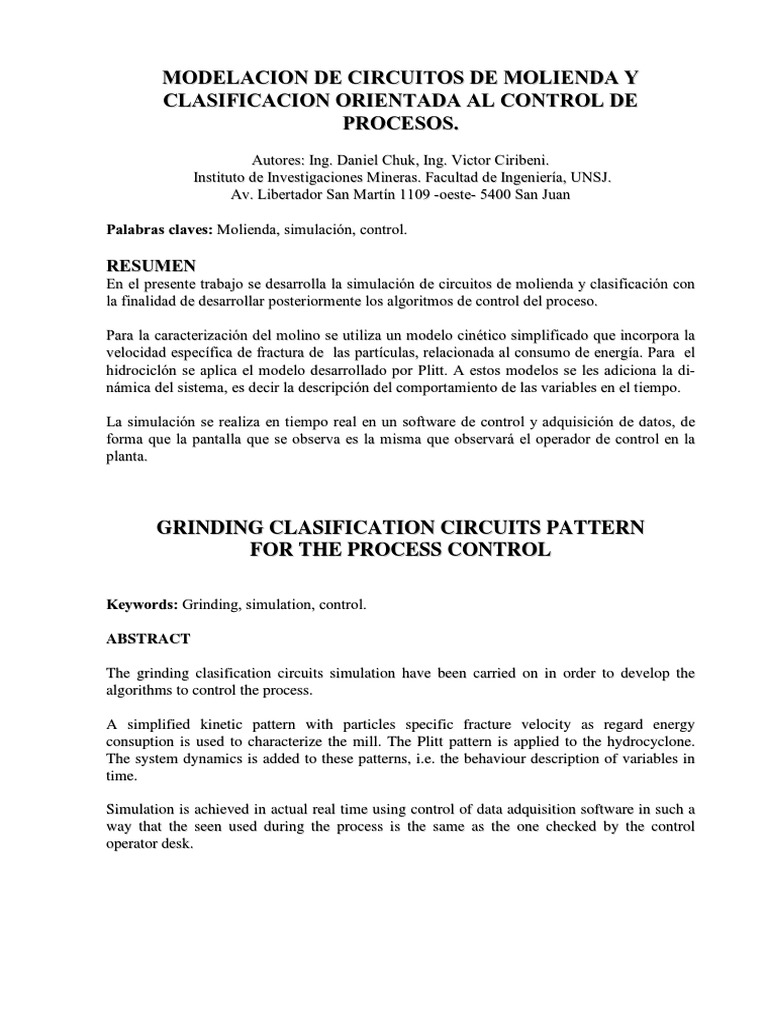 Simulation of Grinding Circuits for Process Control | PDF | Systems Science | Scientific Modeling