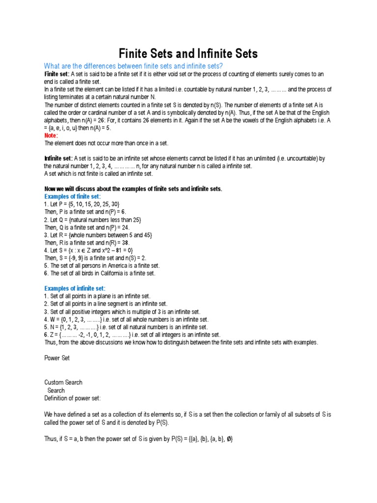Finite Sets And Infinite Sets Pdf Integer Empty Set