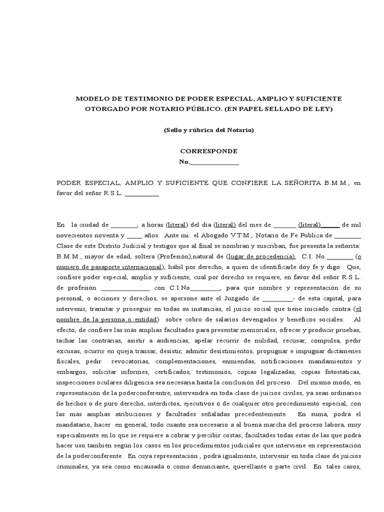 Modelo de Testimonio de Poder Especial | PDF | Instituciones sociales ... Modelo de Testimonio de Poder Especial | PDF | Instituciones sociales ...