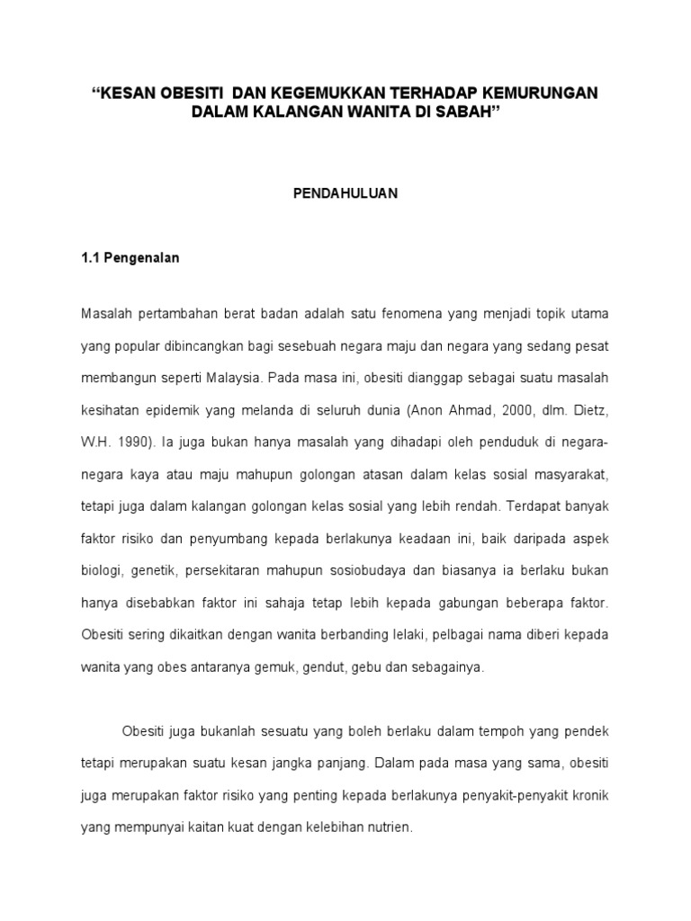 Kesan Obesiti Dan Kegemukkan Terhadap Kemurungan Dalam Kalangan Wanita ...