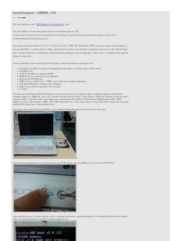 Install Leopard-iATKOS V1.0i | PDF | Booting | Mac Os X Leopard