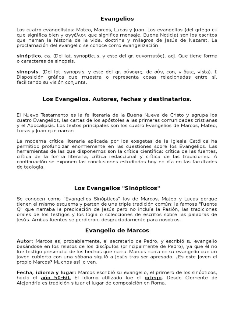 Evangelios SINOPTICOS | PDF | Evangelios | Evangelio De Lucas