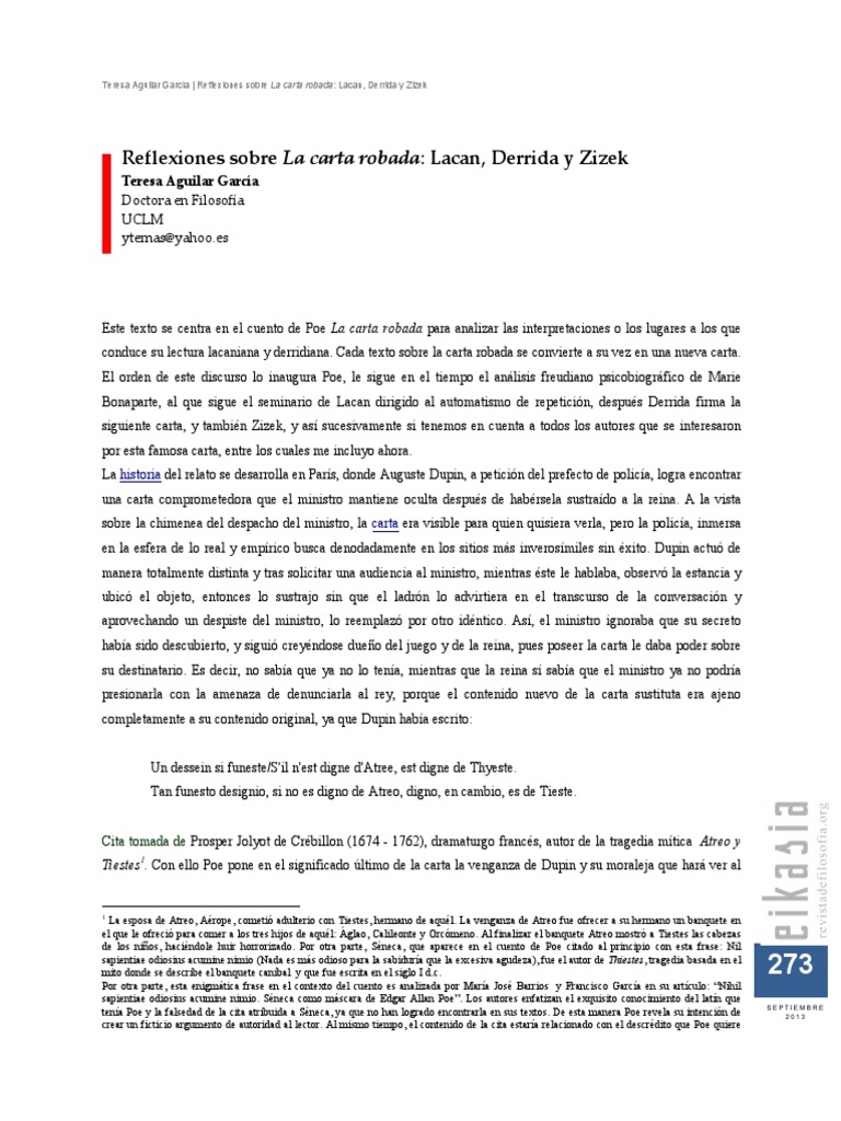 Carta Robada Analisis Pdf Pdf Jacques Lacan Verdad