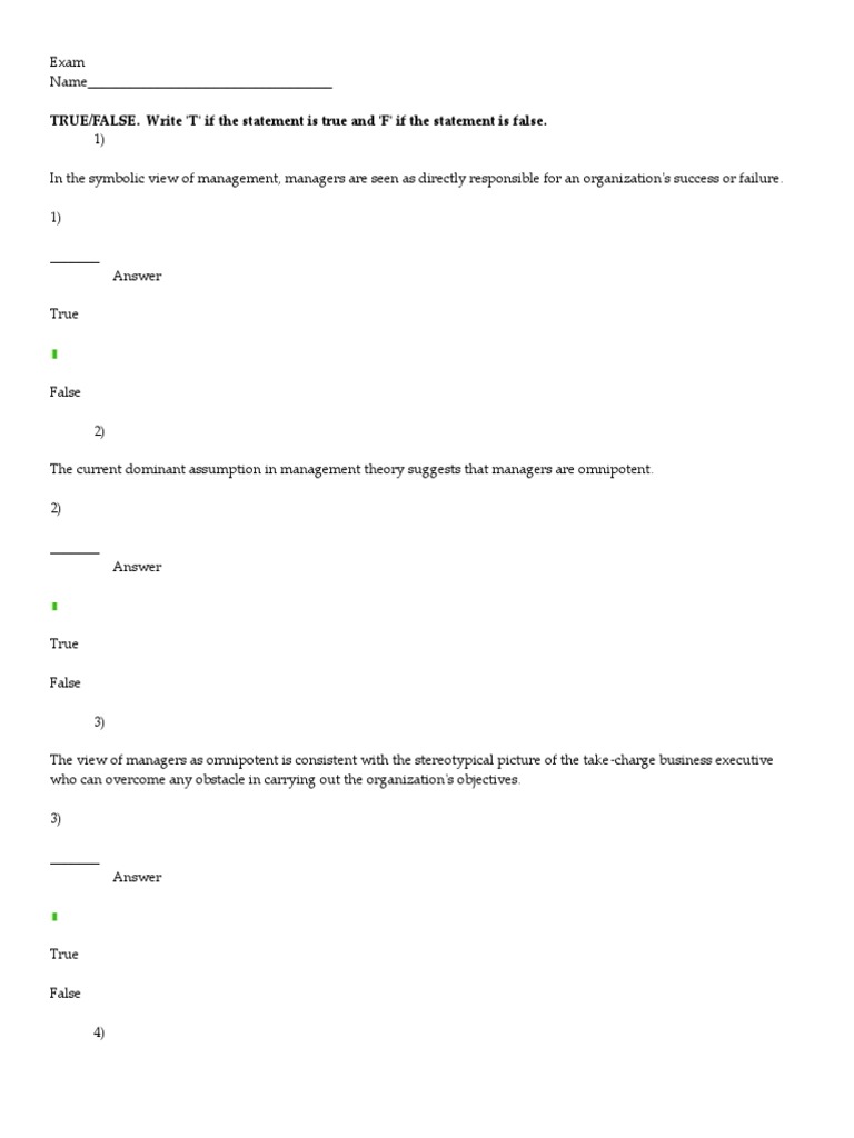TRUE/FALSE. Write 'T' If The Statement Is True and 'F' If The Statement Is False | PDF ...