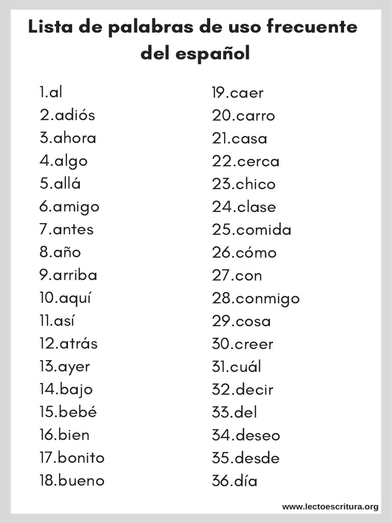 Lista de Palabras de Uso Frecuente Del Español 1 1 | PDF