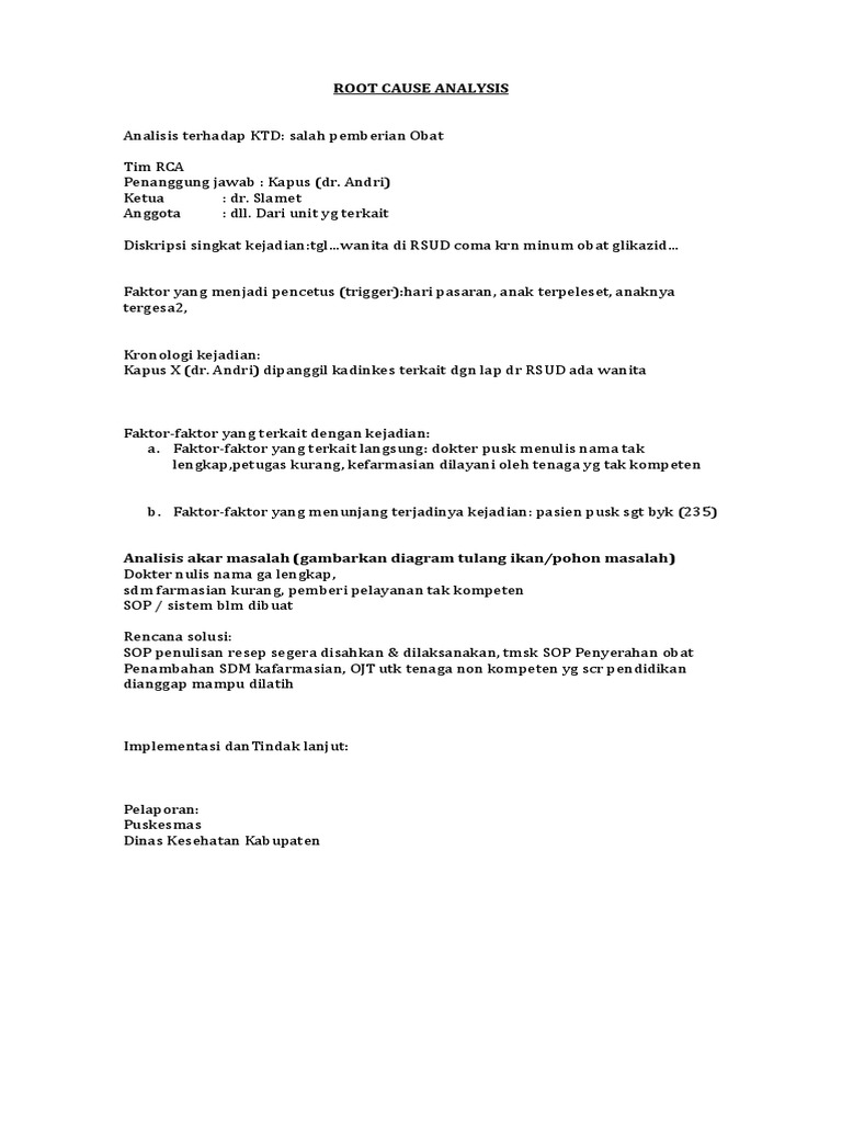 CONTOH RCA, Sederhana, Workshop | PDF