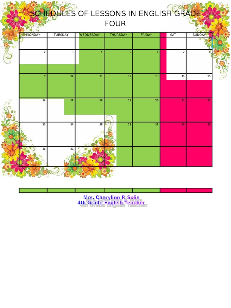 Schedules of Lessons in English Grade Four | PDF