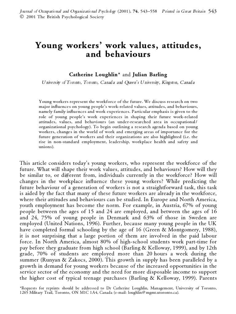 Young Workers Work Values Attitudes and PDF | PDF | Employment | Leadership