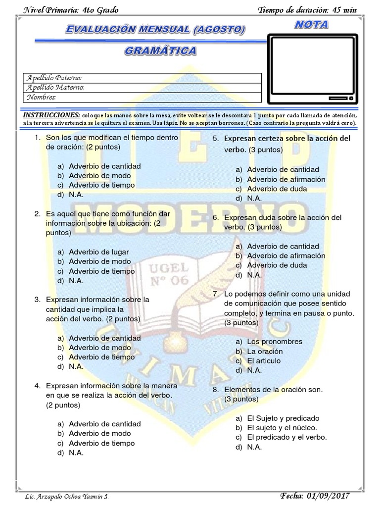 Gramatica. 4to Grado | PDF | Adverbio | Predicado (Gramática)