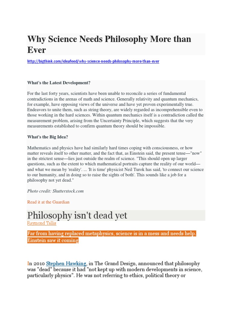 Why Science Needs Philosophy More Than Ever Art. 38 | PDF | Physics ...
