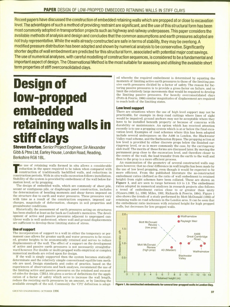 Low-Propped Embedded Retaining Walls | PDF | Soil | Deformation ...