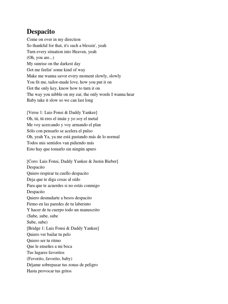 Despacito Lyrics | PDF | Música pop | Ocio