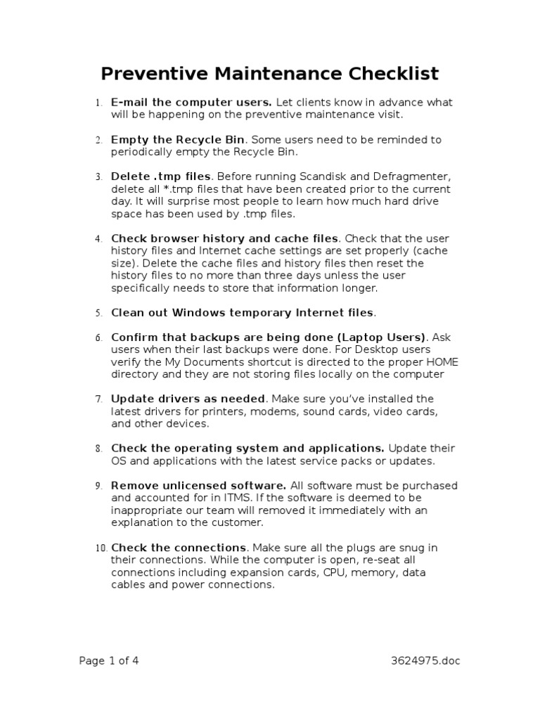 Preventive Computer Maintenance Checklist | PDF | Computer File | Booting