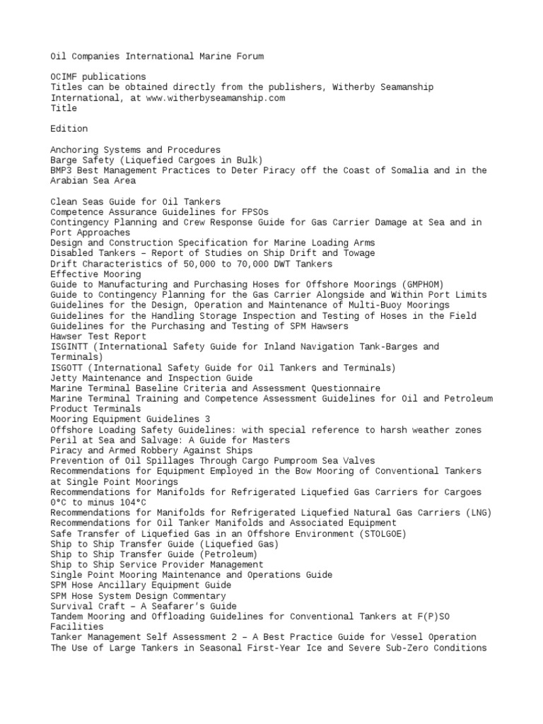 OCIMF Publications | PDF | Oil Tanker | Ships