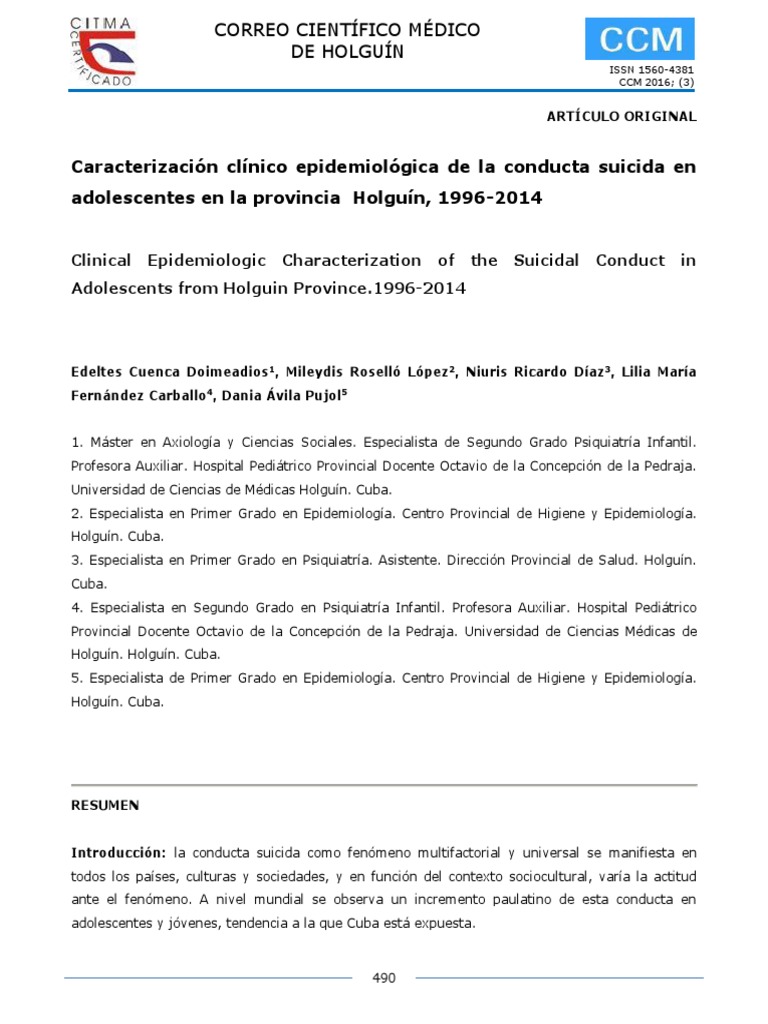 Caracterizacion Clinico Epidemiologica Intento Suicdia | PDF | Suicidio ... Caracterizacion Clinico Epidemiologica Intento Suicdia | PDF | Suicidio ...