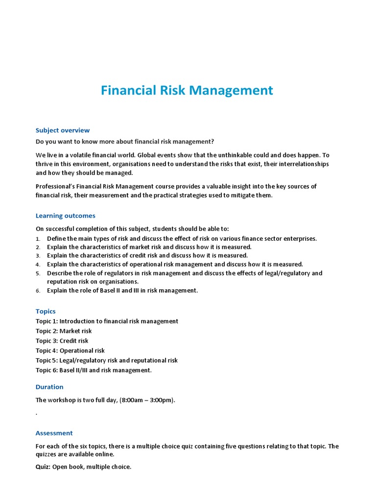 Financial Risk Management PDF | PDF