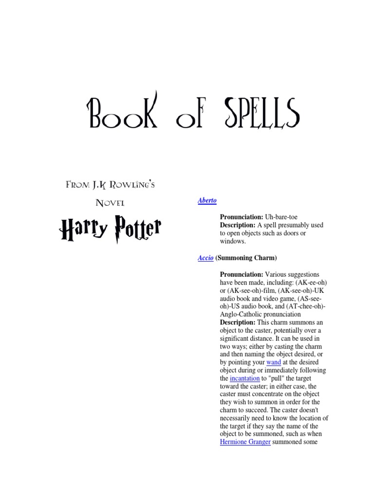 Book of Spells | PDF | Fantasy Tropes | Harry Potter Universe