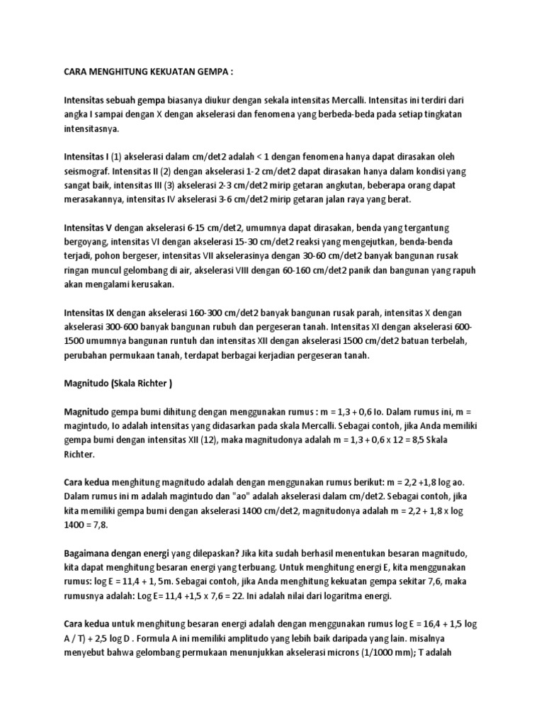 Cara Menghitung Kekuatan Gempa Makalah | PDF