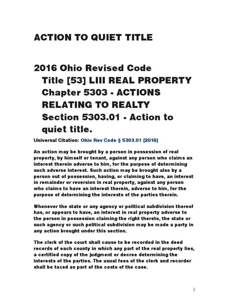 ACTION TO QUIET TITLE.doc | Mortgage Law | Law And Economics