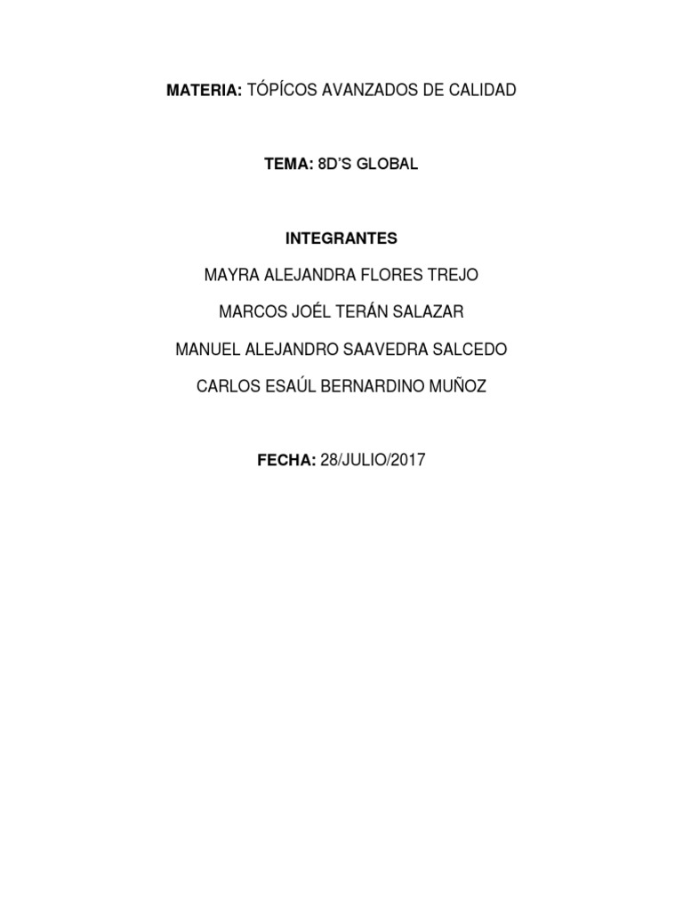Aplicación de 8D en Calidad Global | PDF | Administración Federal de ...